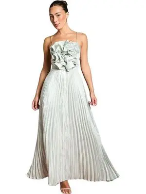 Coast Metallic Pleated Corsage Maxi Dress - Silver