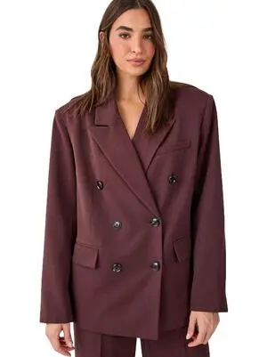 Nasty Gal Double Breasted Oversized Blazer - Chocolate