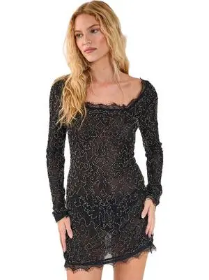 Nasty Gal Hand Embellished Lace Mini Dress - Black