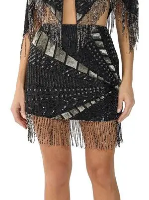 Nasty Gal Panelled Tassel Sequin Mini Skirt - Black