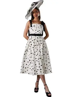 Coast Polka Dot Midi Dress With Bow Detail - Mono