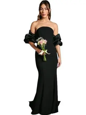 Coast Puff Sleeve Bardot Fishtail Maxi Dress - Black