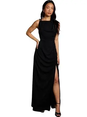 Coast Ruched Side Split Maxi Dress - Black