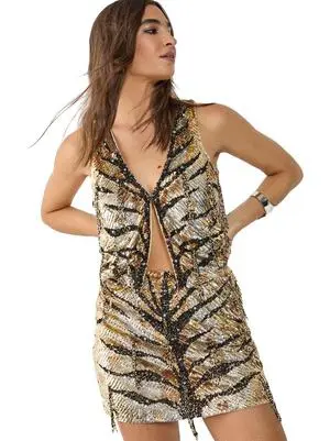 Nasty Gal Hand-embellished Sequin Waistcoat With Tassel Detail - Gold