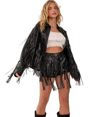 Nasty Gal Faux Leather Tassel Jacket - Black