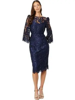 Coast Satin Lace Boat Neck Midi Dress - Navy