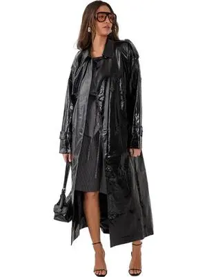 Nasty Gal High-shine Faux Leather Trench Coat - Black