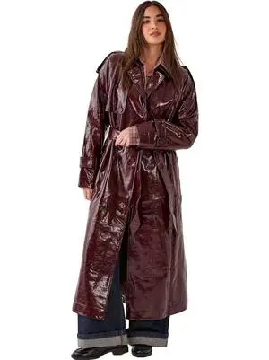 Nasty Gal High-shine Faux Leather Trench Coat - Burgundy