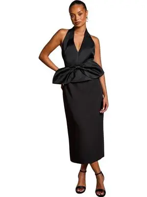Coast Petite Halter Satin Column Midi Dress Black