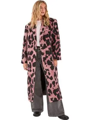 Nasty Gal Leopard Print Wool Blend Tailored Coat - Pink