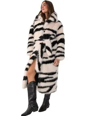 Nasty Gal Faux Fur Collared Longline Coat - Mono