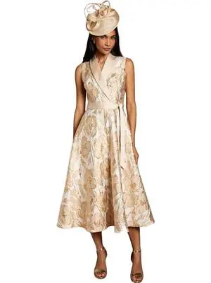 Coast Sleeveless Jacquard Midi Dress - Champagne