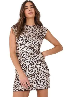 Nasty Gal Hand Embellished Cap Sleeve Mini Dress - Chocolate