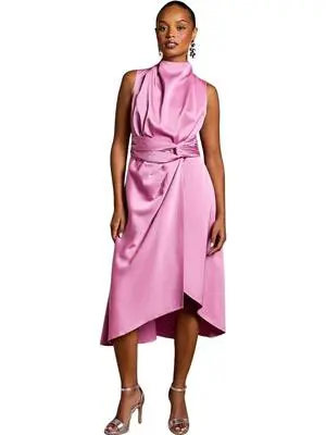 Coast Petite Satin Twist Waist Midi Dress - Pink