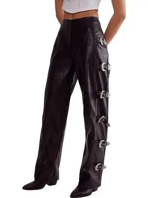 Nasty Gal Faux Leather Buckle Detail Wide-leg Pants - Black