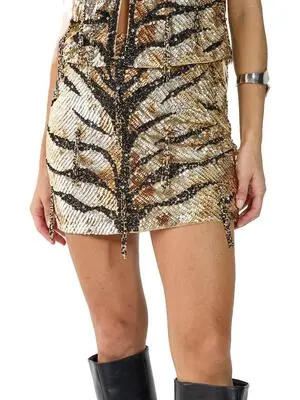 NASTY GAL Tiger Hand Embellished Tasseled Sequin Mini Skirt