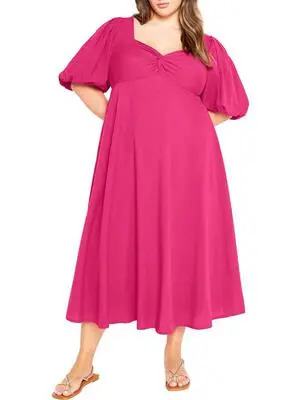 City Chic Hermione Puff Sleeve Empire Waist Maxi Dress - Pink