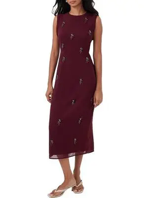 Mint Velvet Diamanté Embellished Midi Dress - Burgundy