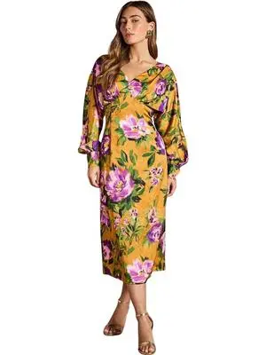 Coast Printed Satin Maxi Dress With Cowl Back - Chartreuse
