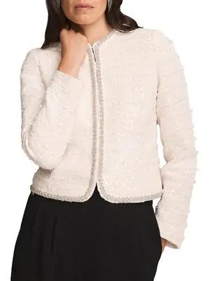 Mint Velvet Boucle Diamante Trim Jacket - Ivory