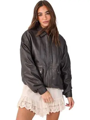 Nasty Gal Real Leather Oversized Bomber Jacket - Chocolate