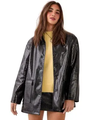 Nasty Gal Croc Vinyl Faux Leather Clean Jacket - Black