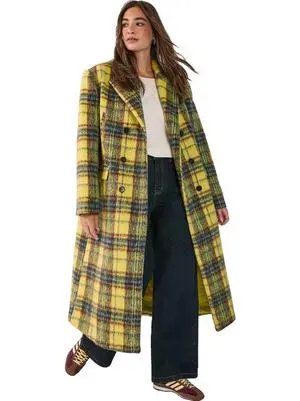 Nasty Gal Checked Wool Blend Maxi Coat - Yellow