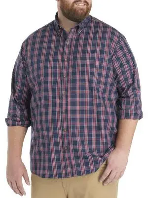 HARBOR BAY BY DXL Big & Tall Easy-care Plaid Sport Shirt - Navy Red