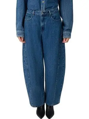 WeWoreWhat Mid-rise Barrel Leg Jeans - Mid Wash