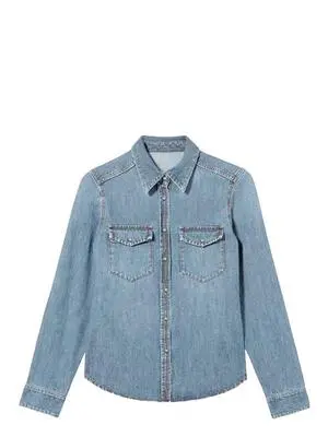 FORTELA Brigitte Slim-fit Bleach Wash Denim Shirt - Pale Blue