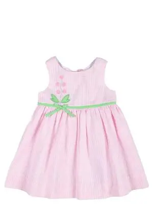 FLORENCE EISEMAN Check Seersucker Dress With Floral Appliqués - Pink/white