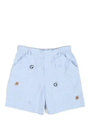 FLORENCE EISEMAN Seersucker Shorts With Embroidered Sport Balls - Light Blue