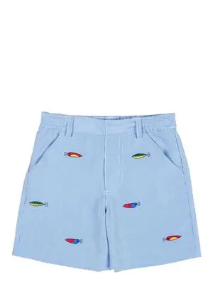 FLORENCE EISEMAN Junior Corduroy Shorts With Embroidered Fishing Lures - Light Blue