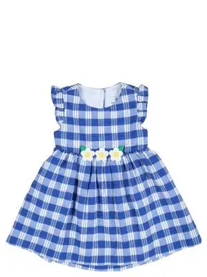 FLORENCE EISEMAN Plaid Seersucker Dress With Appliqué Flowers - Blue/white
