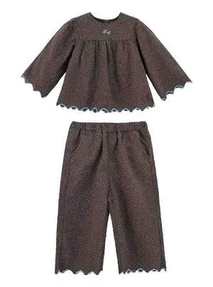 SWEET CACTUS Polka Dot Scallop Outfit Set - Brown