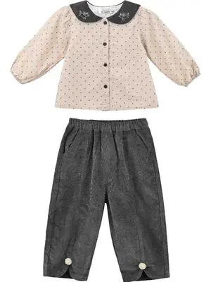 SWEET CACTUS Polka Dot Blouse And Pleated Pants Set
