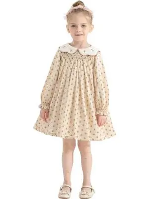 SWEET CACTUS Floral Smocked Dress - Beige
