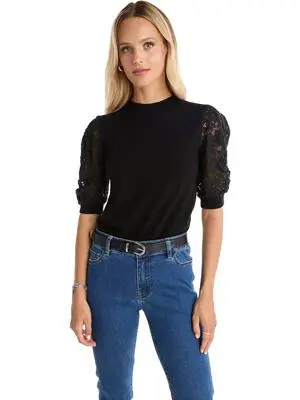 THE NOLI SHOP Sylvie Lace Sleeve Knit Top - Black