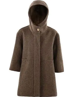 SWEET CACTUS Hooded Wool Coat And Mittens Set - Brown