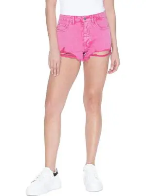 BLUE REVIVAL High-rise Distressed Acid Wash Denim Shorts - Raspberry