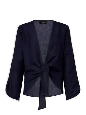 ADRIANA DEGREAS Bicolor Linen-blend Top - Blue