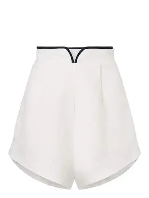 ADRIANA DEGREAS Bicolor Linen-blend Bermuda Shorts - White