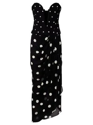 ADRIANA DEGREAS Polka-dot Draped Midi Dress - Black