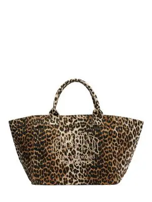 GANNI Large Leopard-print Canvas Tote Bag - Brown