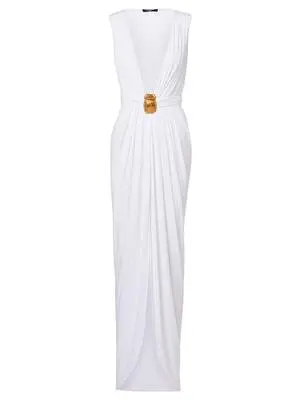 Balmain Embellished Jersey Maxi Dress - White