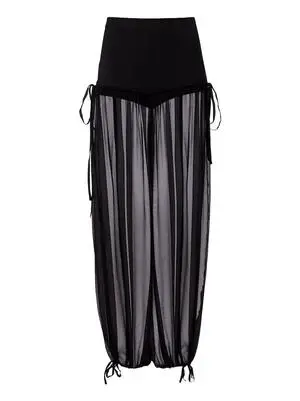 NENSI DOJAKA Mesh-trimmed Silk Balloon Pants - Black