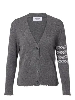 Thom Browne 4-bar Intarsia Virgin Wool Cardigan - Grey