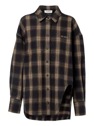 Attico Checked Oversized Cotton Flannel Shirt - Brown