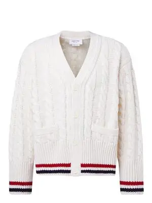 Thom Browne Cable-knit Virgin Wool Cardigan - White
