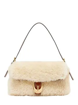 Staud Harlow Shearling Shoulder Bag - White